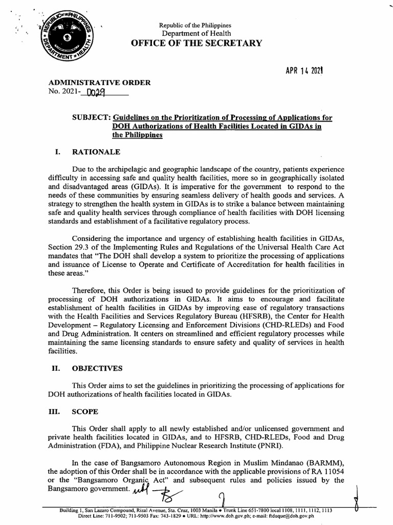 AO 2021-0029_Guidelines on the Prioritization of Processing of Applications for GIDAs | PDF ...