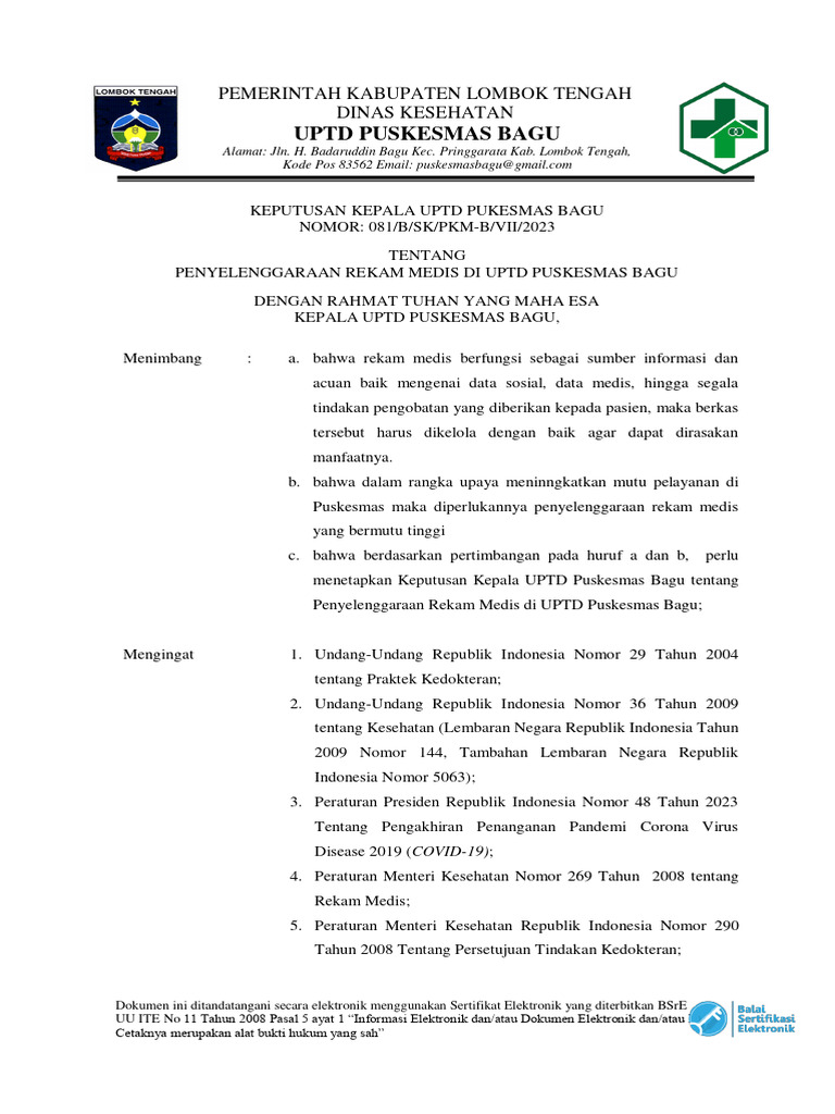 Salinan SK Penyelenggaraan Rekam Medis (Revisi) | PDF | Pengembangan Diri