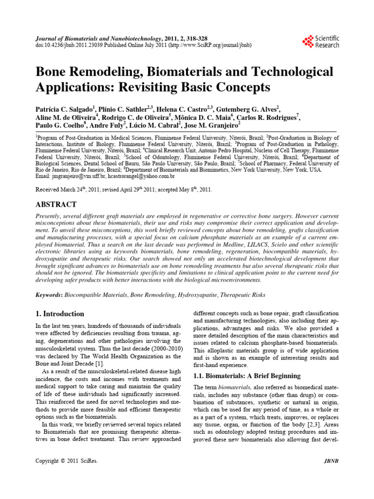 Salgado Et Al. - 2011 - Bone Remodeling, Biomaterials and Technological Applications Revisiting ...