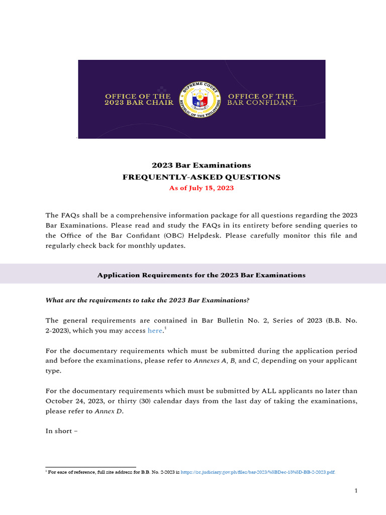2023 Bar Exam FAQs & Requirements | PDF | Notary Public | Birth Certificate