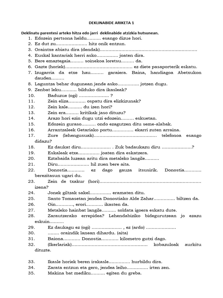 Deklinabide Ariketa1 | PDF