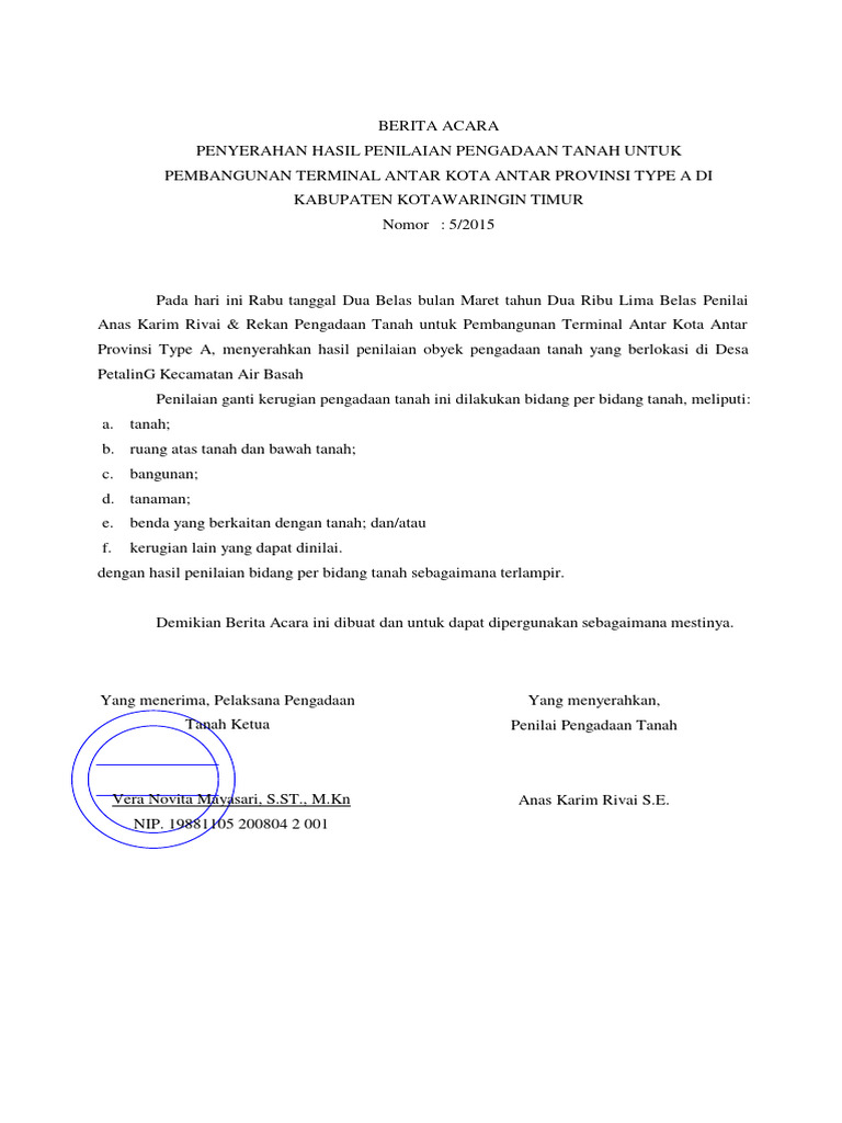 Contoh BA Penyerahan Hasil Penilaian | PDF | Sains & Matematika