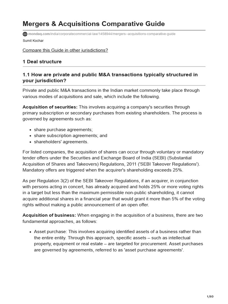 Mergers Amp Acquisitions Comparative Guide | PDF | Mergers And Acquisitions | Bankruptcy