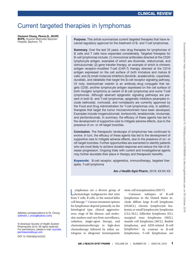 Chung2019 - Current Targeted Therapies in Lymphomas | PDF | B Cell | Lymphoma