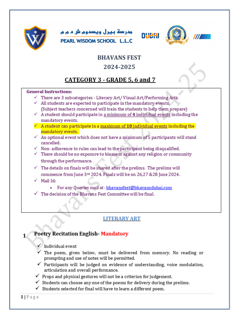 Bhavans Fest Category 3 | PDF