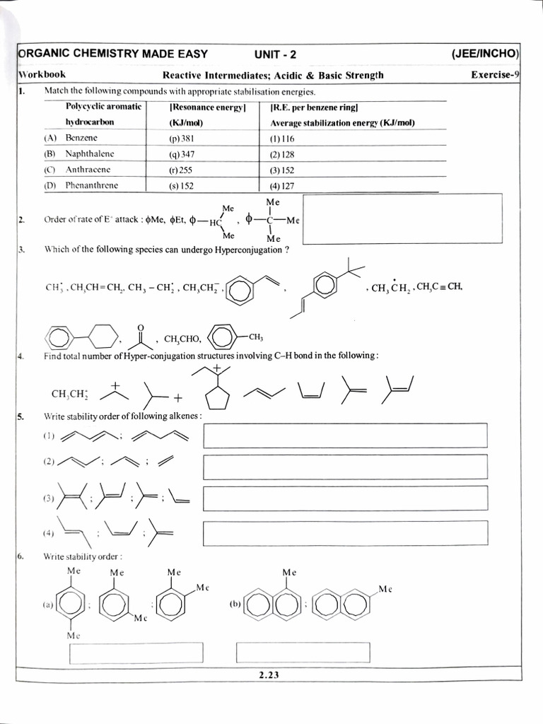 Organic Chemistry Workbook Exercises | PDF | Aromaticity | Benzene