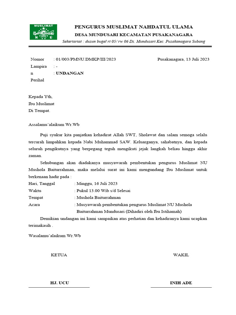 Surat Undangan Fatayat | PDF