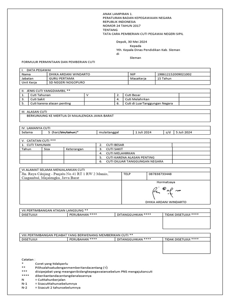 Blangko Cuti Form Baru Dhika | PDF