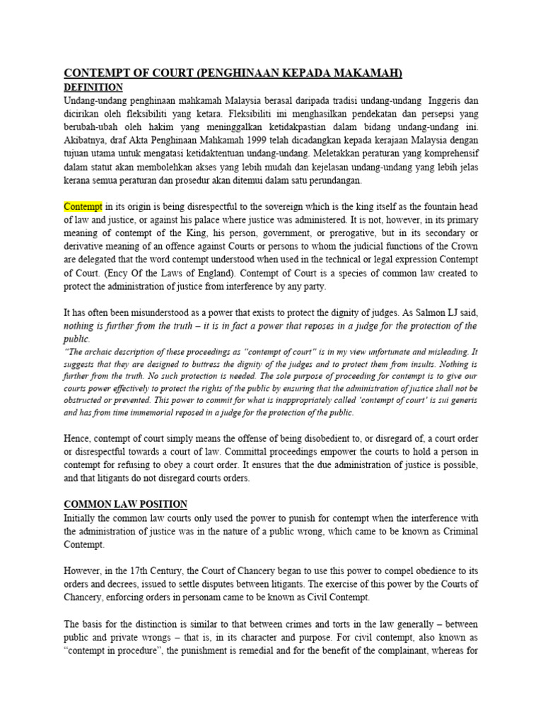 Contempt of Court (Penghinaan Kepada Makamah) | PDF | Contempt Of Court ...