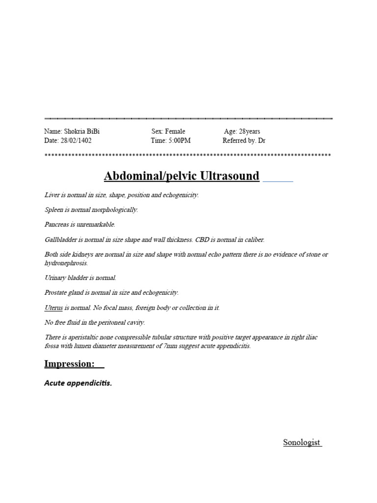 Acute Appendicitis Ultrasound Report Pdf Lifestyle