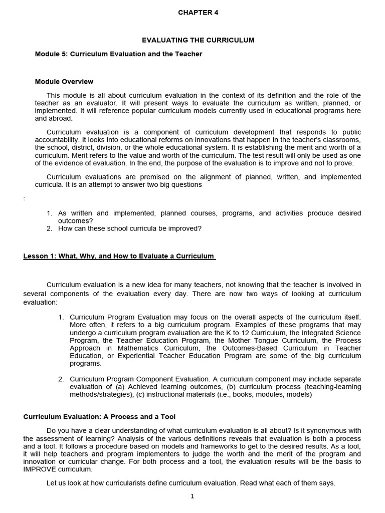 Chapter 4 Module 5 | PDF | Curriculum | Evaluation