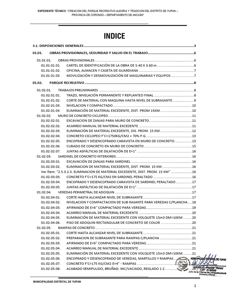 Creación del Parque Recreativo Yupan | PDF | Hormigón | Presupuesto