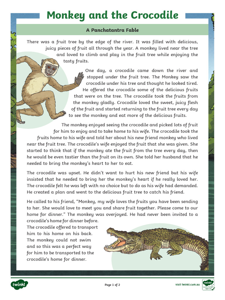 The Monkey and the Crocodile Fable | PDF