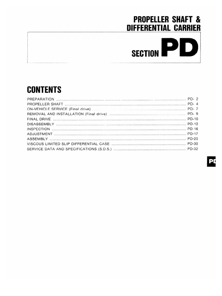 Nissan B13 N14 Service Manual Pd Prop Shaft Diff Carrier Pdf
