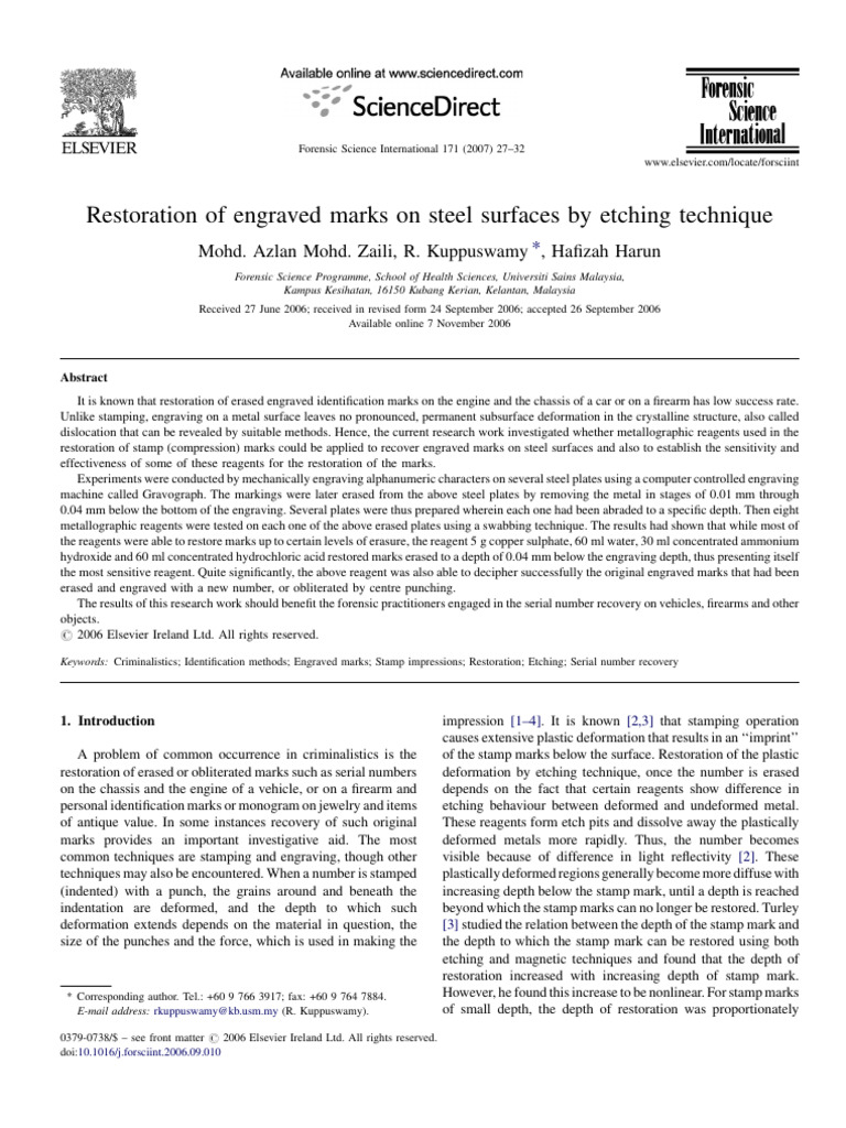 Etching Restores Engraved Steel Marks | PDF | Engraving | Etching