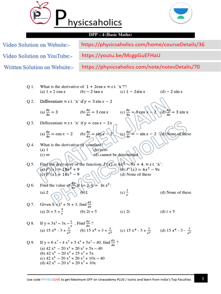 uploads1655376804DPP-4 Differentiation-1 | PDF | Mathematical Analysis | Mathematical Objects