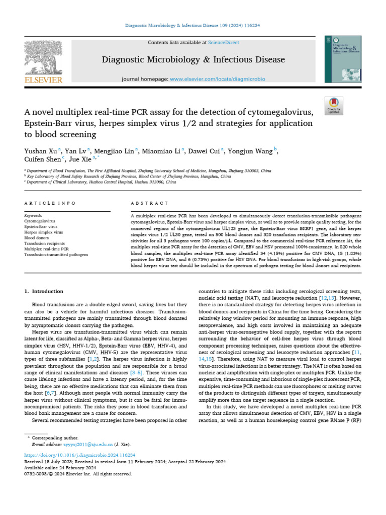 A Novel Multiplex Real-Time PCR Assay For The Detection of CMV, EBV, HSV | PDF | Real Time ...