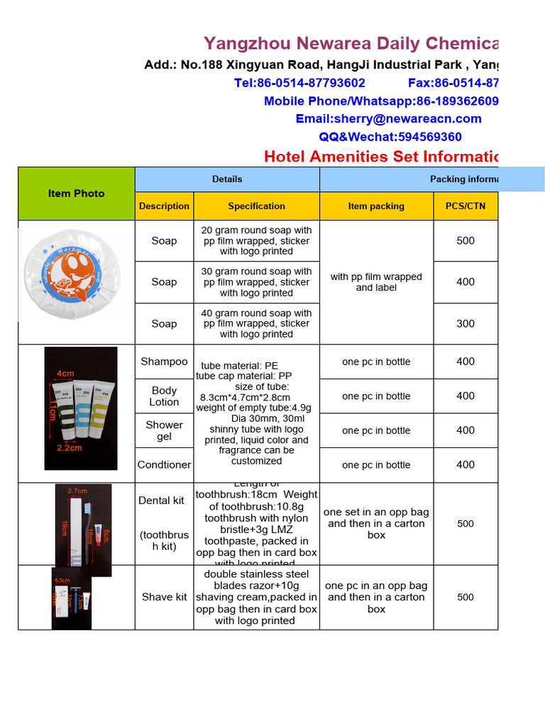 Hotel Amenities Set | PDF