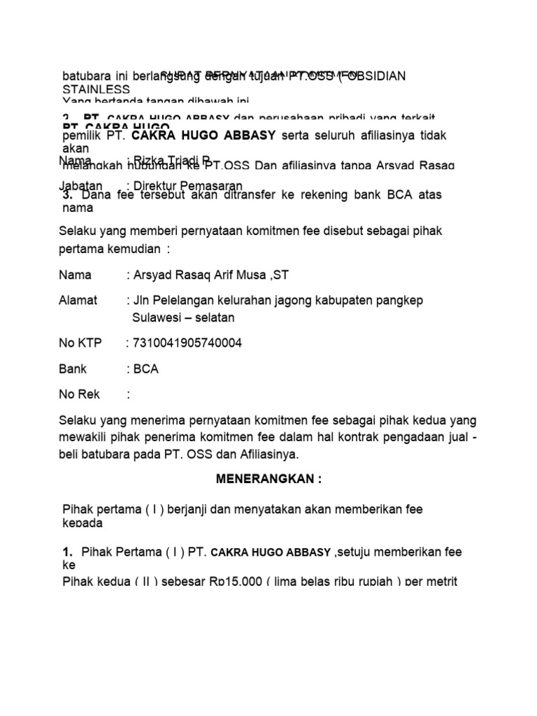 Komitmen Fee Batubara Cha | PDF