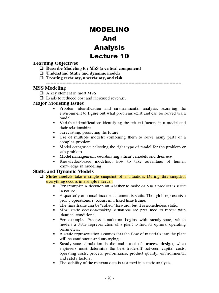 MSS Modeling: Static vs Dynamic Analysis | PDF | Decision Making ...