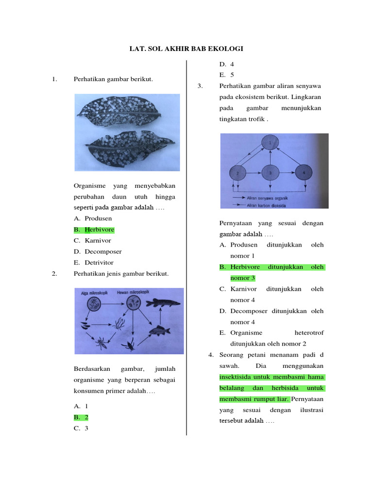 LAT. SOL AKHIR BAB EKOLOGI (1) Jawaban | PDF | Sains & Matematika