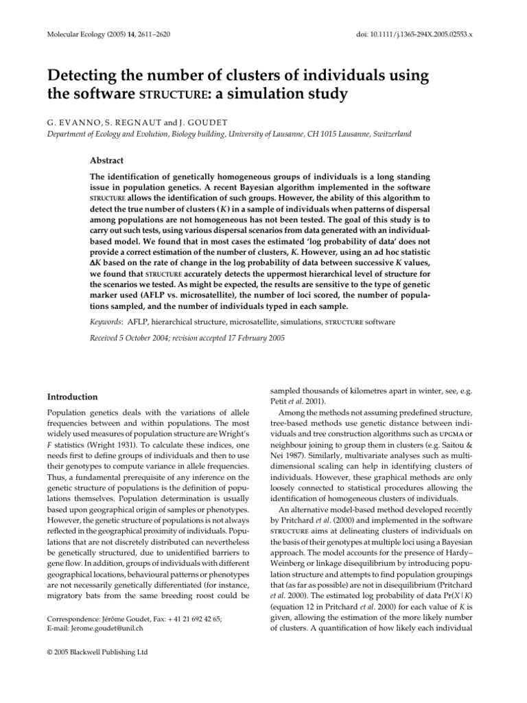 Detecting the number of clusters of individuals using the software structure | Download Free PDF ...