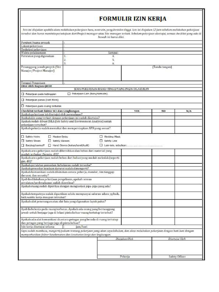 contoh-form-izin-kerja-work-permit | PDF