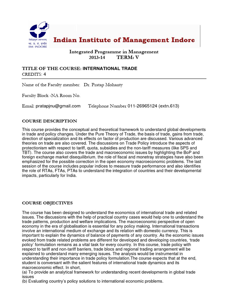 Course Outline - International Trade | Download Free PDF | Tariff ...