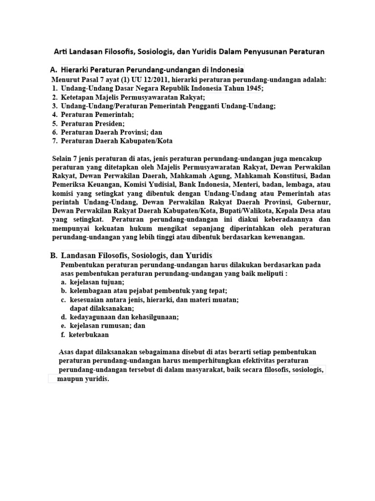 Arti Landasan Filosofis, Sosiologi, Yuiridis Dalam Penyusunan Peraturan ...