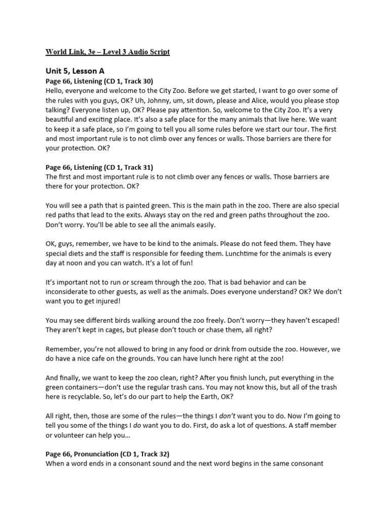 Wl3e Level03 U05 Audio Script | PDF | Foreign Language Studies | Wellness