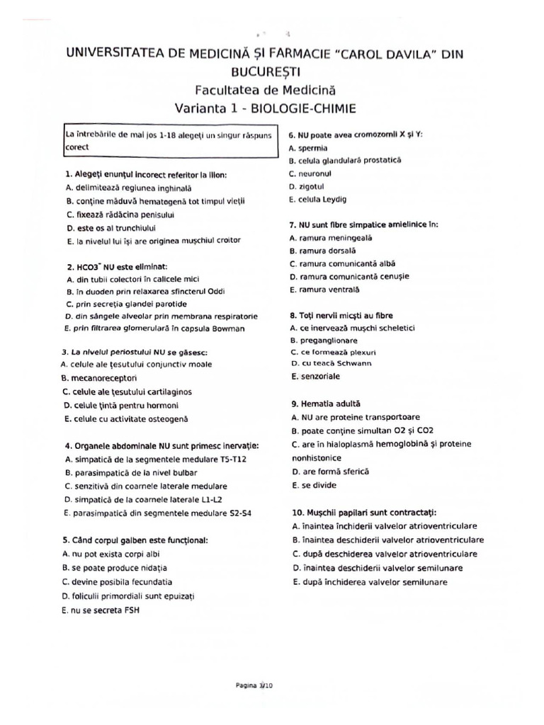 Simulare MG 2024 (Biologie + Chimie) | PDF