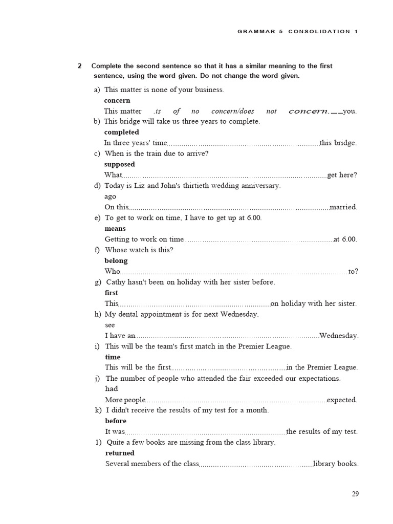 Transformaciones Advanced Language Practice 5 Primeras | PDF