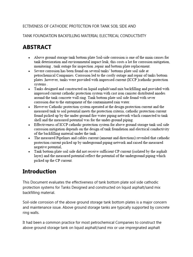Cathodic Protection Abstract | PDF | Corrosion | Anode