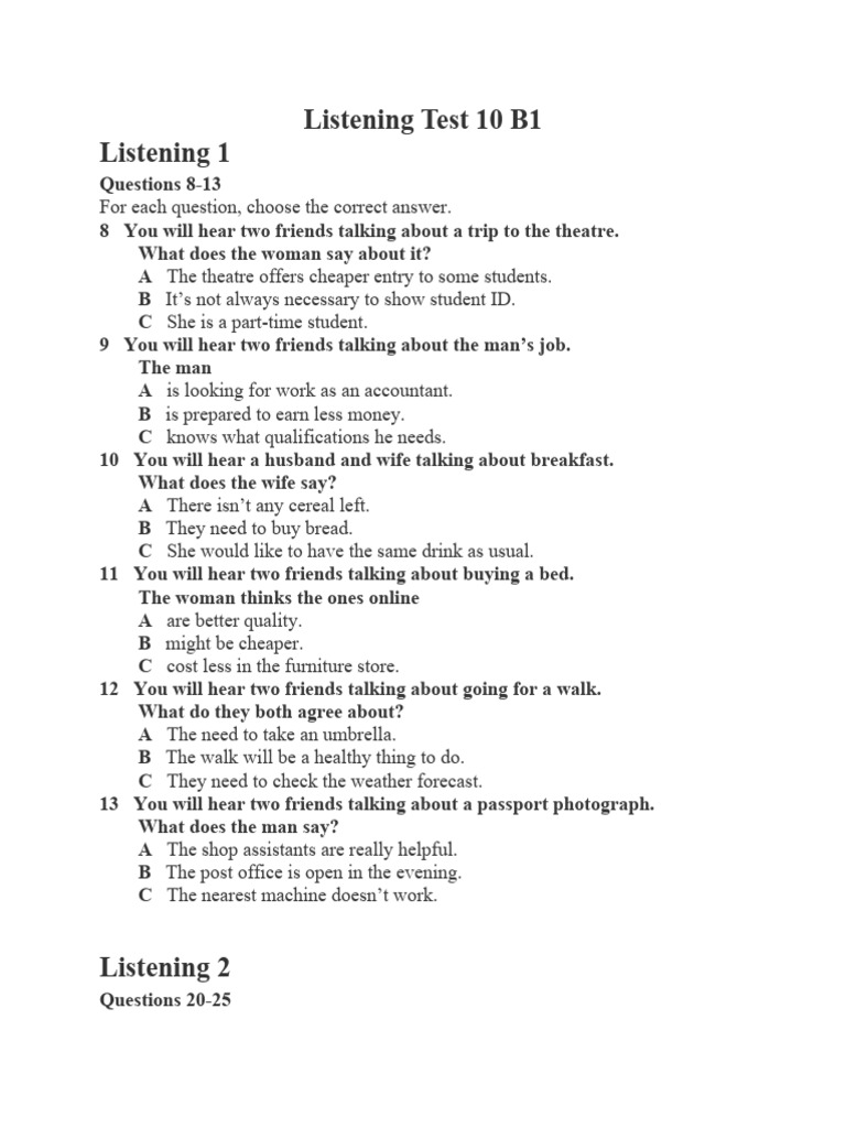 Listening Test 10 B1 | PDF