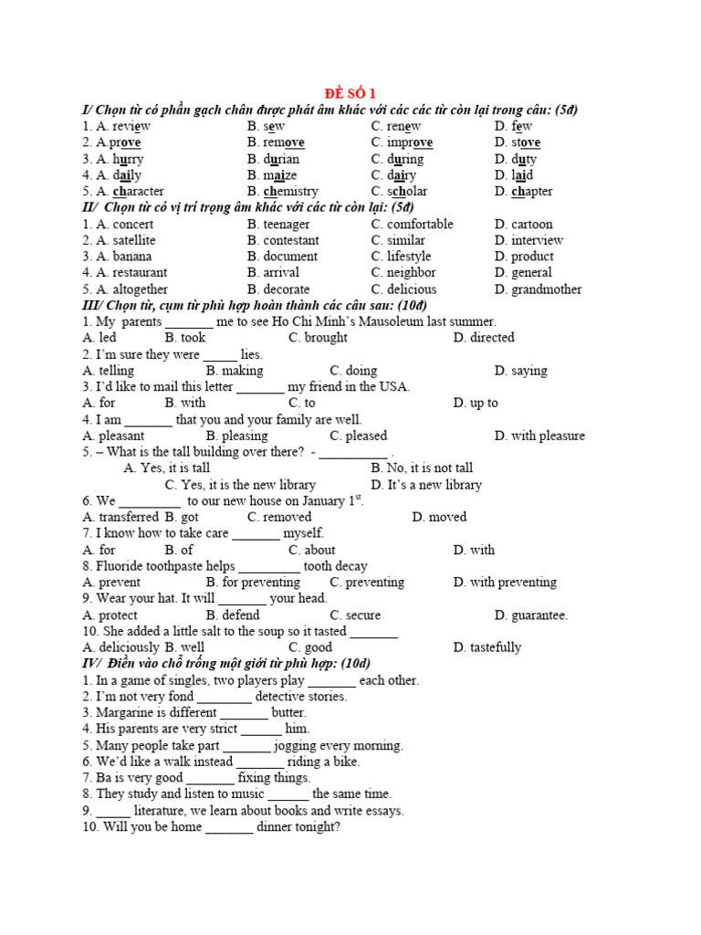ĐỀ SỐ 1 | PDF | Common Cold