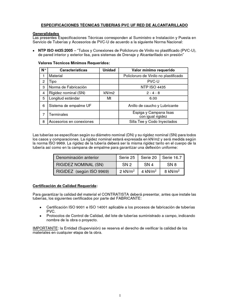 Especificaciones - Tuberia - Alcantarillado Liso | PDF | Tubería (transporte de fluidos)