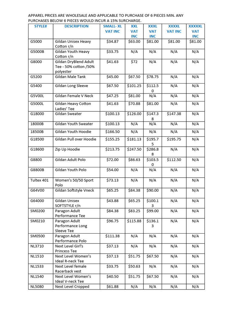 Apparel Prices Update 17-05-24 | PDF | Fashion | Clothing
