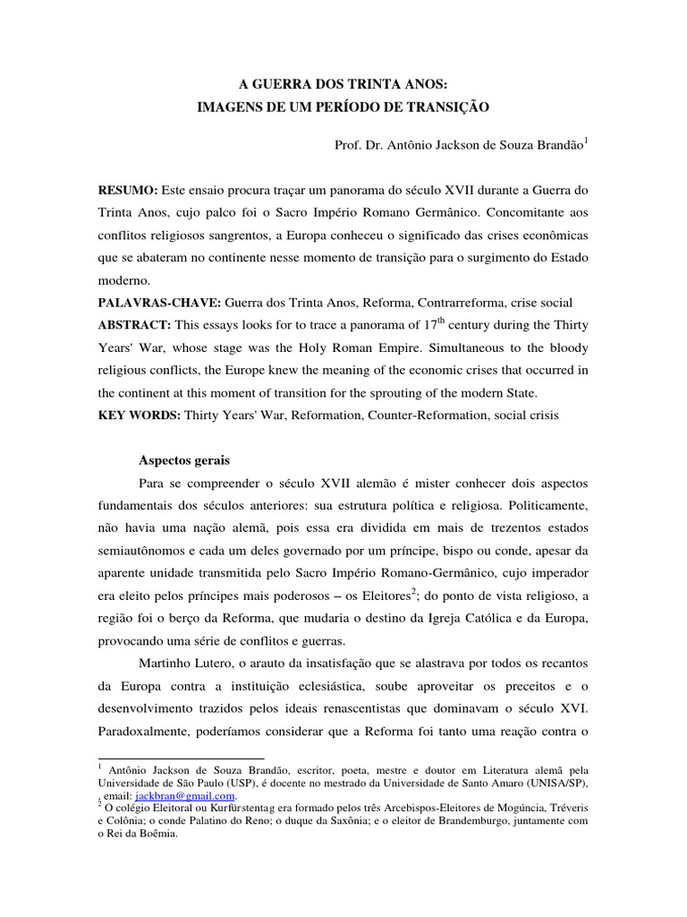 Guerra dos Trinta Anos e suas Causas | PDF | Sagrado Império Romano ...