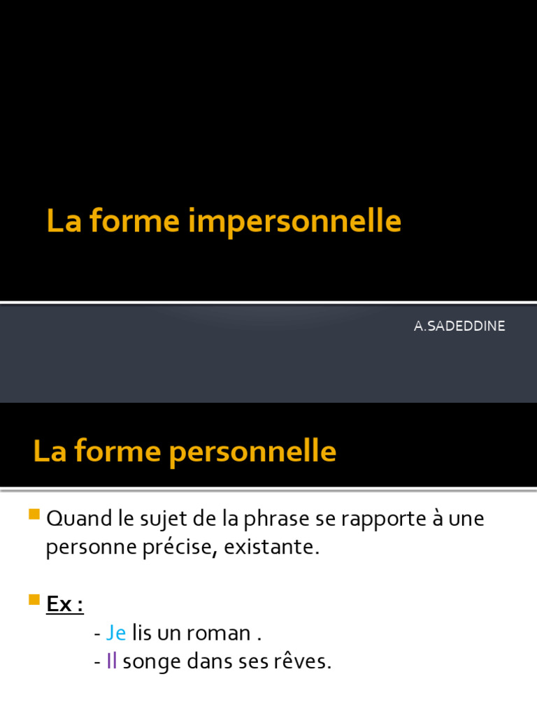 La forme impersonnelle en français | PDF | Études des langues ...
