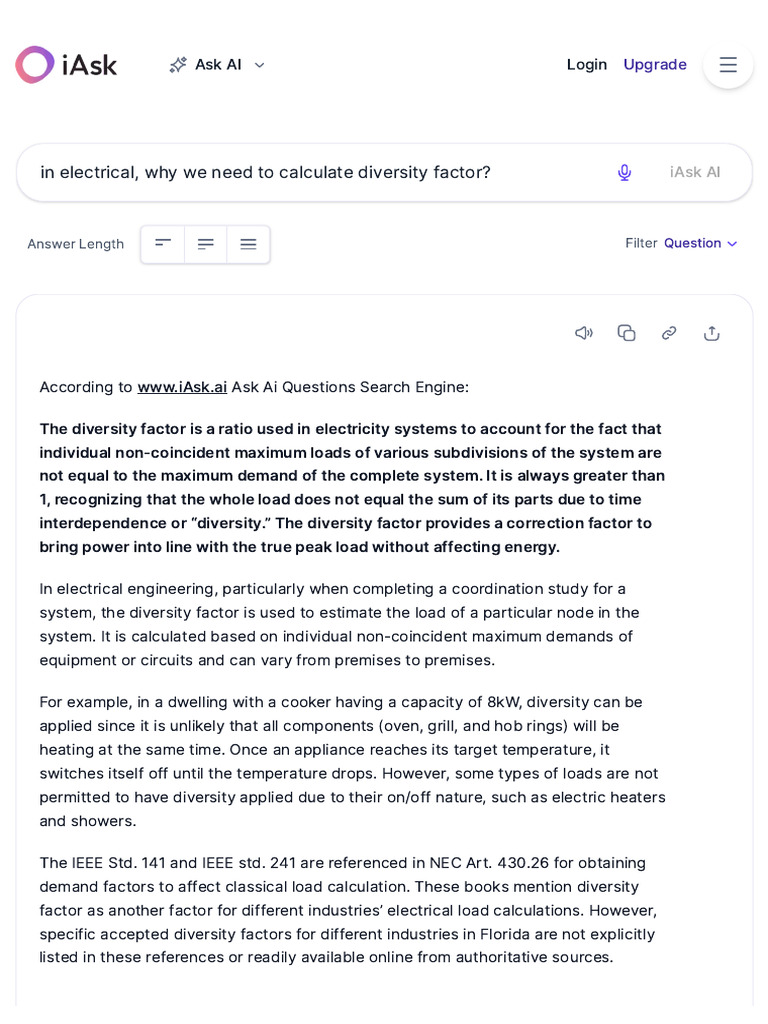 iAsk Question · in electrical, why we need to calculate diversity ...