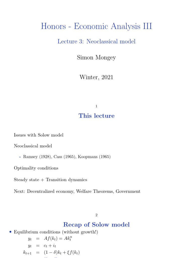 Lecture3 NeoclasslicalModel | PDF | Economics | Economies