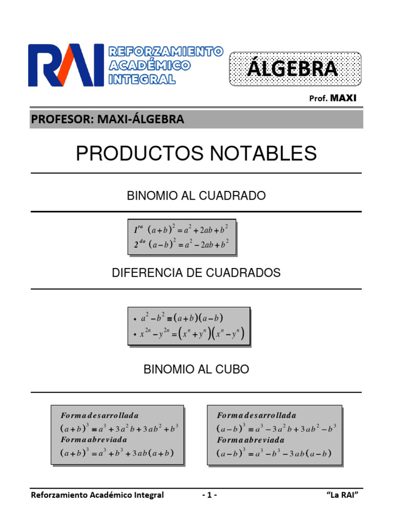 Productos Notables | PDF | Álgebra