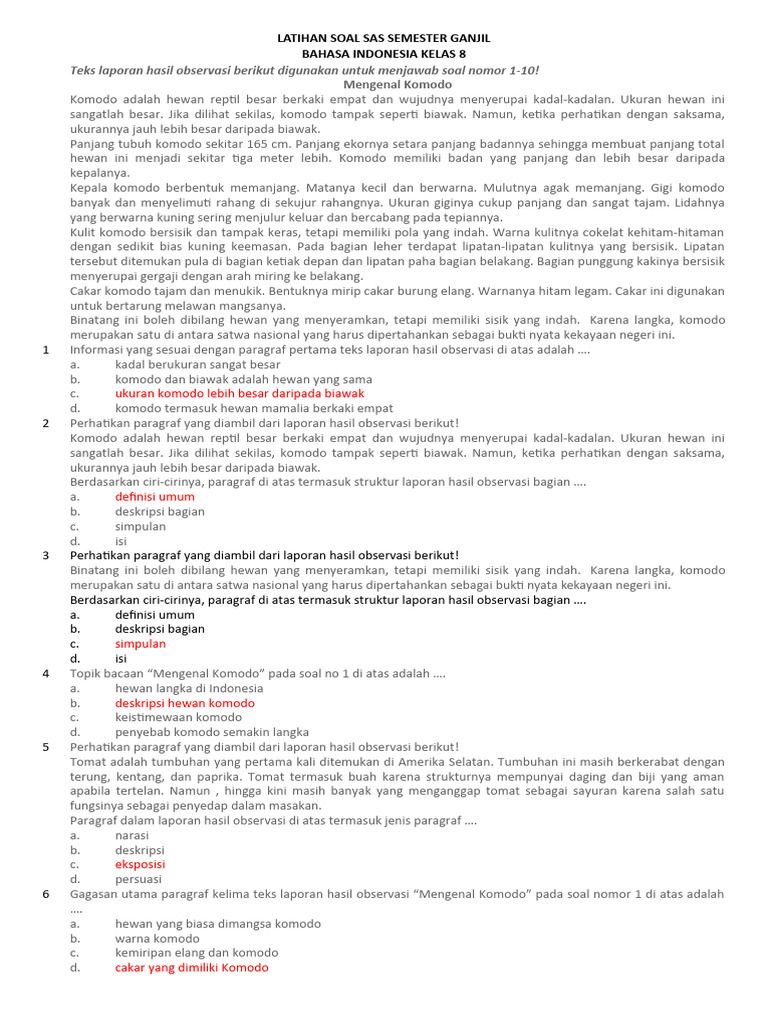 Latihan Soal Sas Semester Ganjil Bahasa Indonesia | PDF