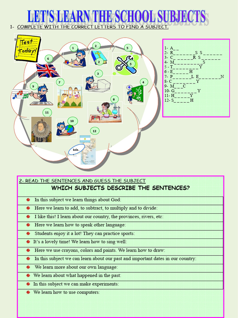 School Subjects and Activities Guide | PDF