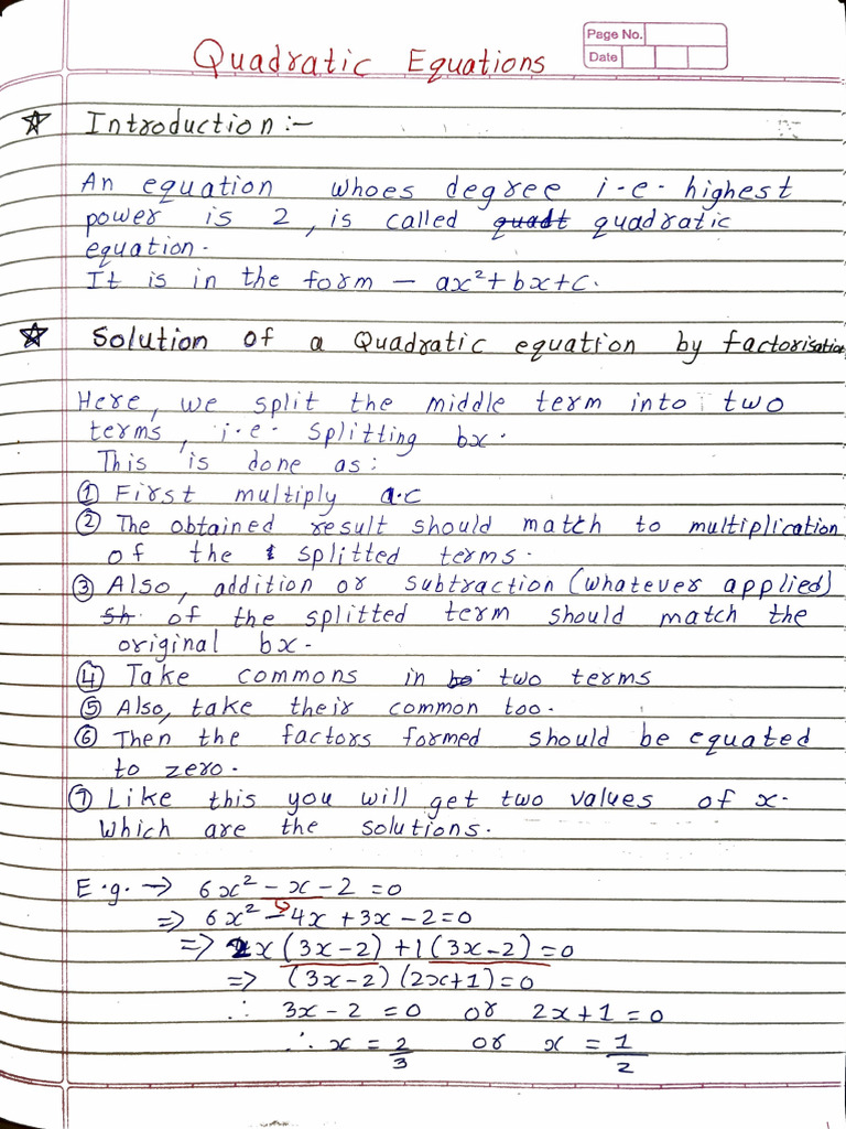 CBSE Class 10 Maths Quadratic Equations | Download Free PDF | Quadratic ...