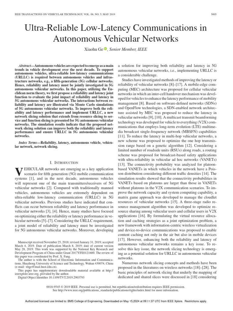 Ultra-Reliable Low-Latency Communications in Autonomous Vehicular Networks | PDF | Computer ...
