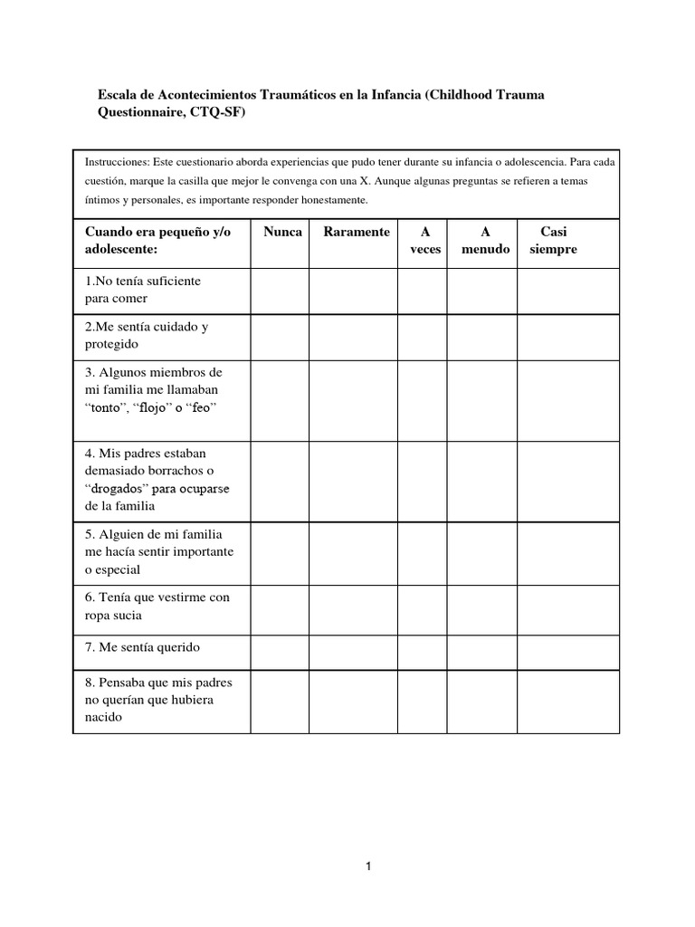 CTQ SF | PDF | Trauma psicólogico | Abuso infantil