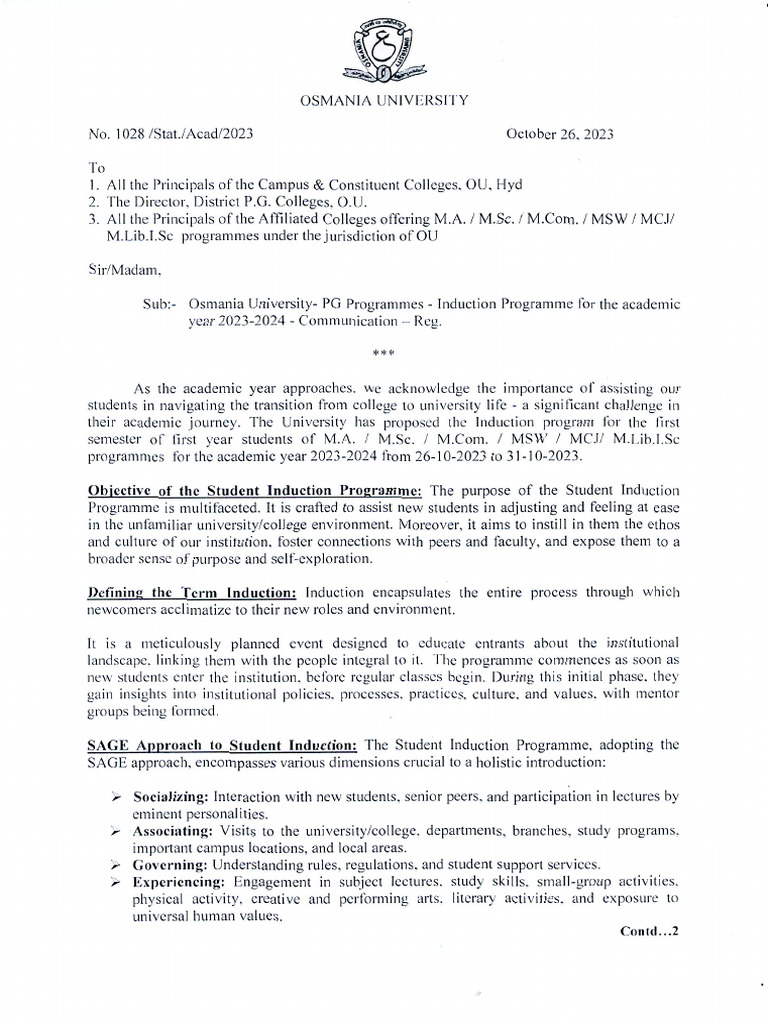 Induction Programme Guidelines | PDF