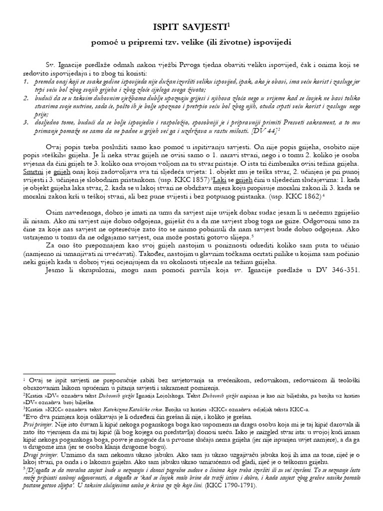 Ispit - Savjesti - Pomoć - U - Pripremi - Tzv. Temeljite - Ispovijedi | PDF