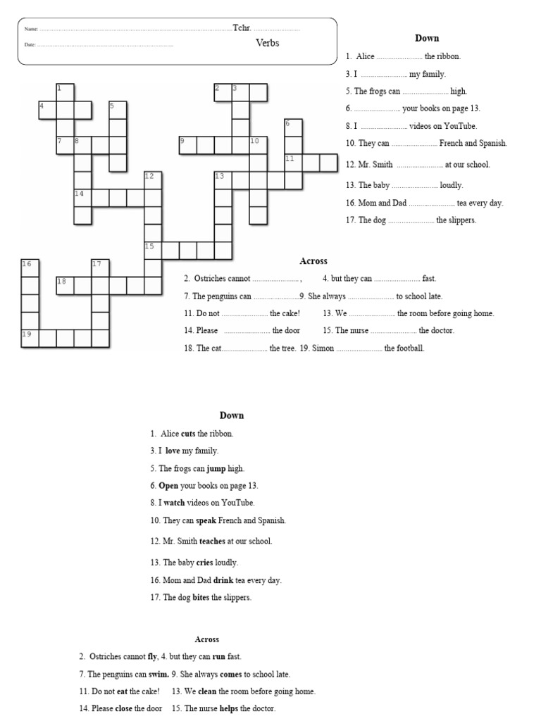 Simple Present Tense Crossword | PDF | Linguistic Morphology | Language ...